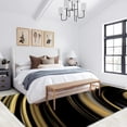 Abstract Black Gold Area Rugs Golden Wavy Lines Rugs Non Slip Low Pile ...
