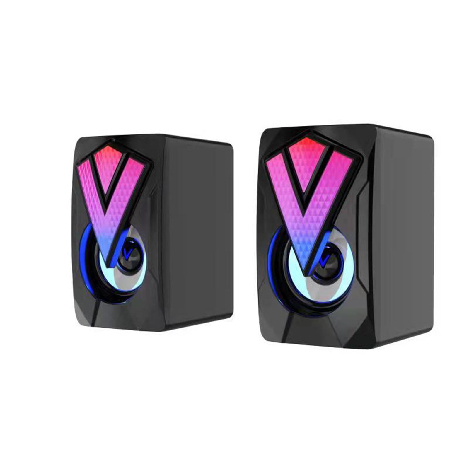 1 Pair Mini Computer Speakers RGB Lighting Effects Portable USB Wired ...
