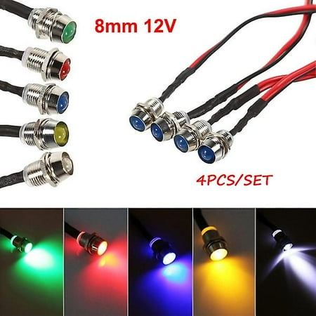 Surrme New 4 Pcs/set 12v 8mm Led Panel Pilot Lamps Dash Car Van Boat ...