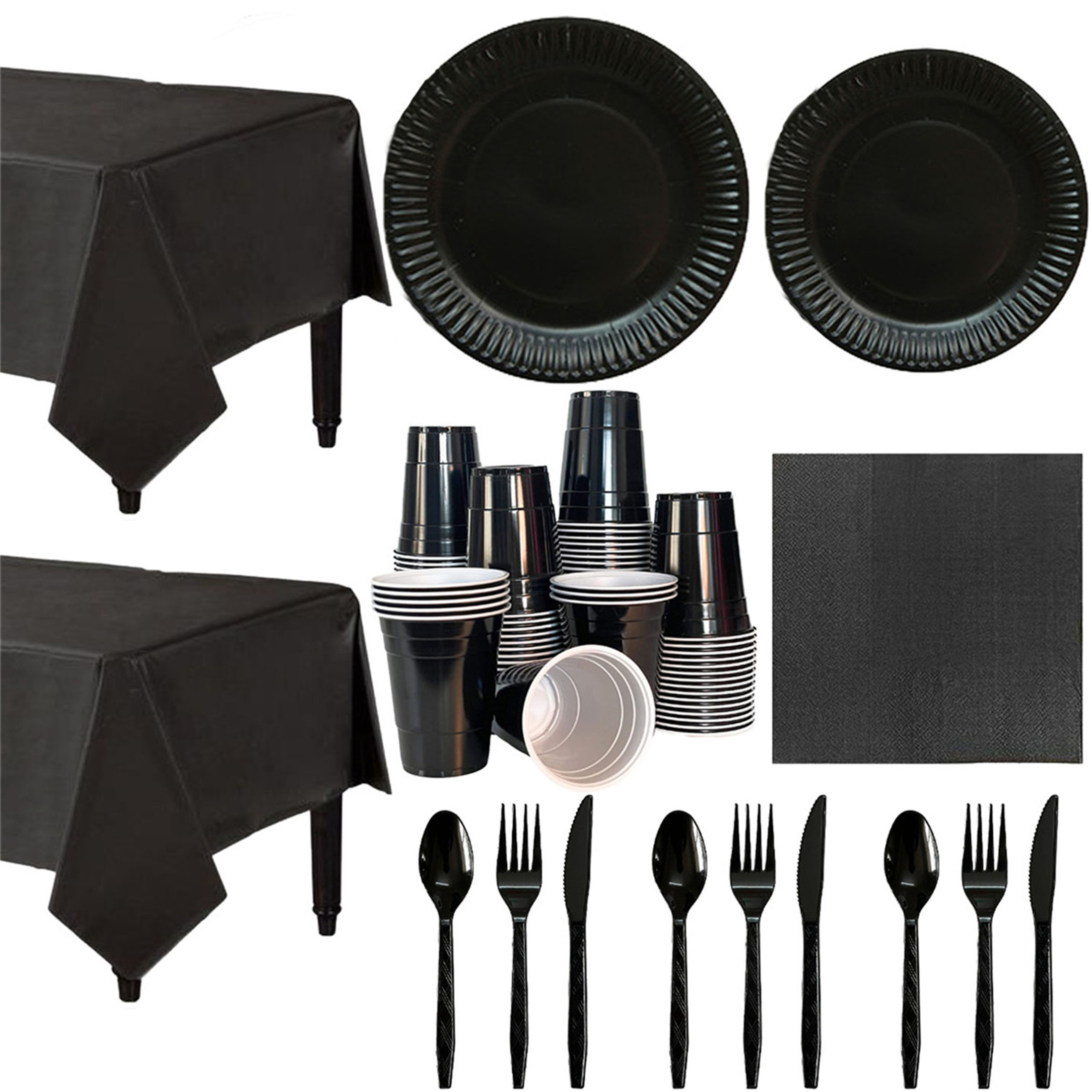 155 Pcs Black Paper Dinnerware Set Birthday Party Supplies Decorations ...