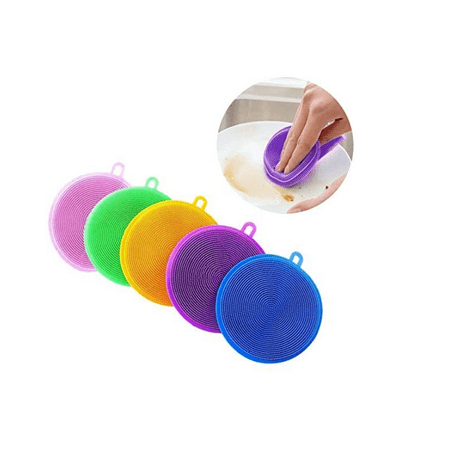 Silicone Sponge - 5 Pieces Multicolor Antibacterial Kitchen Sponge ...