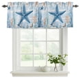 Blue Starfish 2 Panels Kitchen Valance, Nautical Coastal Shell Bubble ...
