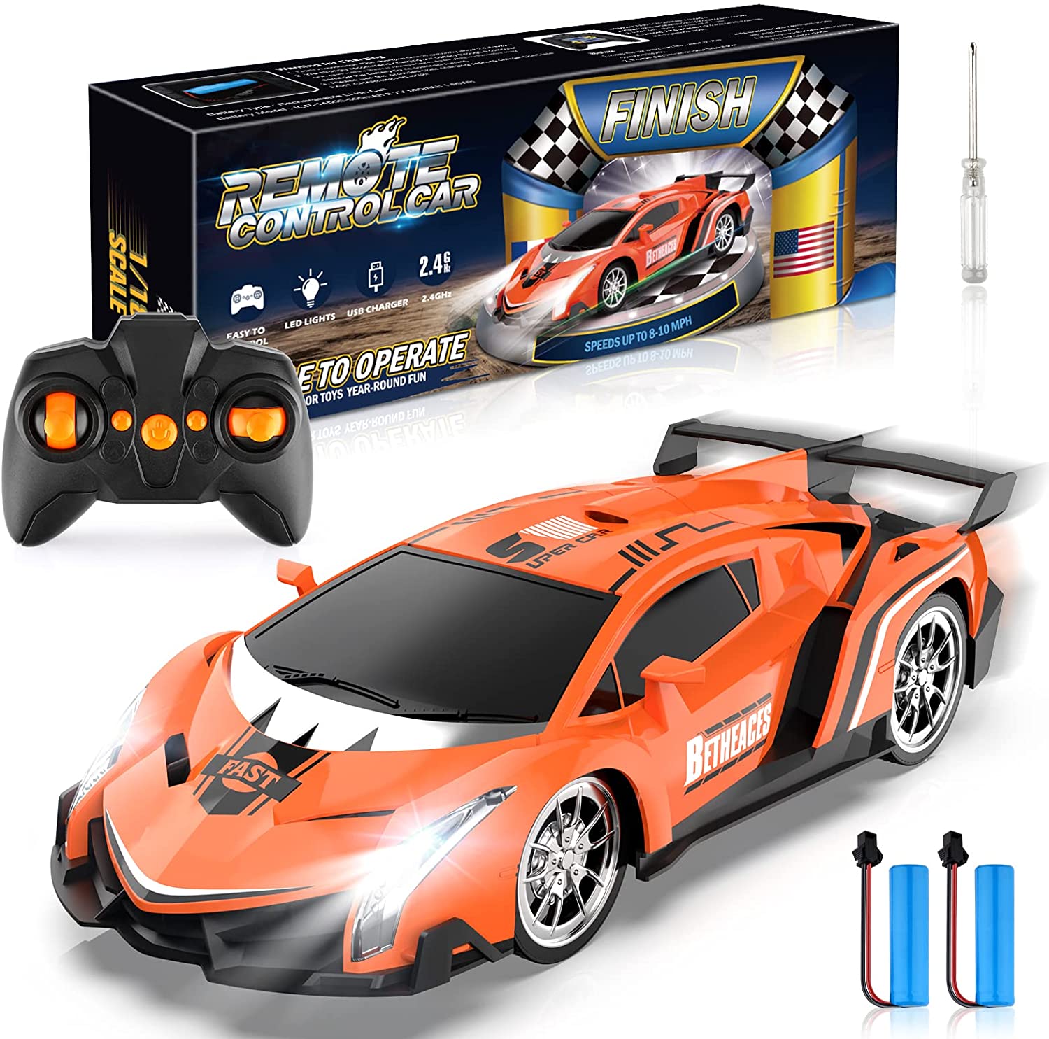 Blue Remote Control Car Fast 1/18 Rechargeable High Speed RC Racing ...