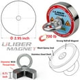ULIBERMAGNET Fishing Kit, 700LBS Pull, N52 Neodymium, 75mm Diameter ...
