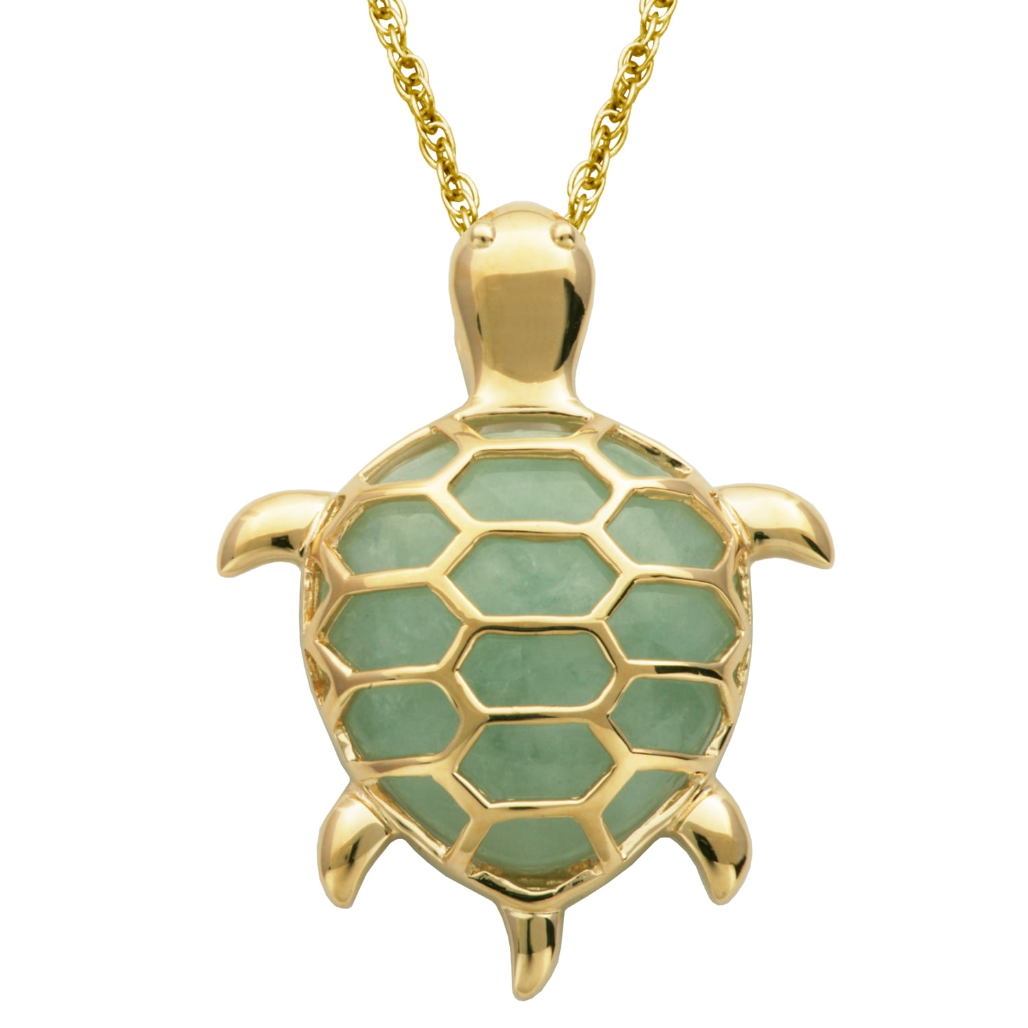 Forever Facets Genuine Green Jade Turtle Neckalce in Sterling Silver ...