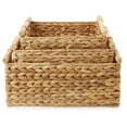 Casafield (Set of 3) Water Hyacinth Rectangular Storage Baskets with Wooden Handles - Small ...
