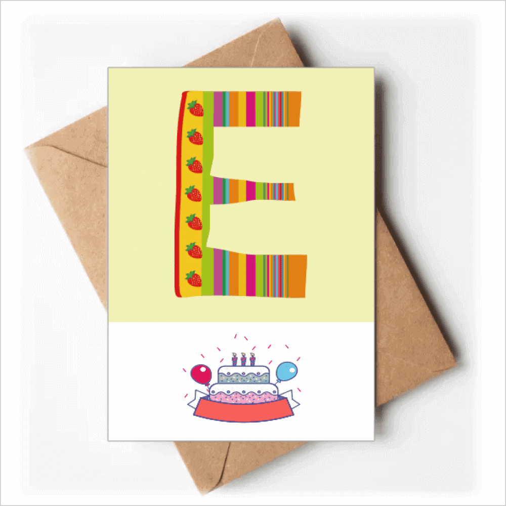 E Alphabet Strawberry Fruit Cute Pattern Happy Birthday Greeting Cards ...