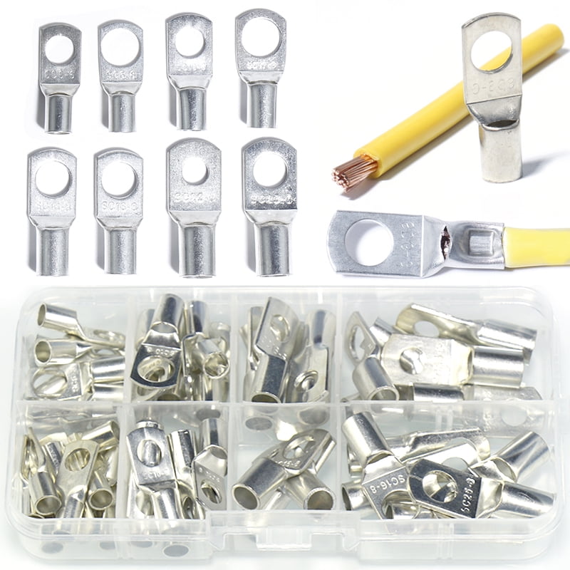 60 Pcs Tinned Copper Wire Lugs Kit,Crimp Battery Cable Ends Lugs Ring ...