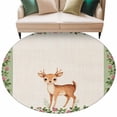 Cute Deer Large Round Rug 7Ft Spring Pink Rose Flower Green Leaf Border ...