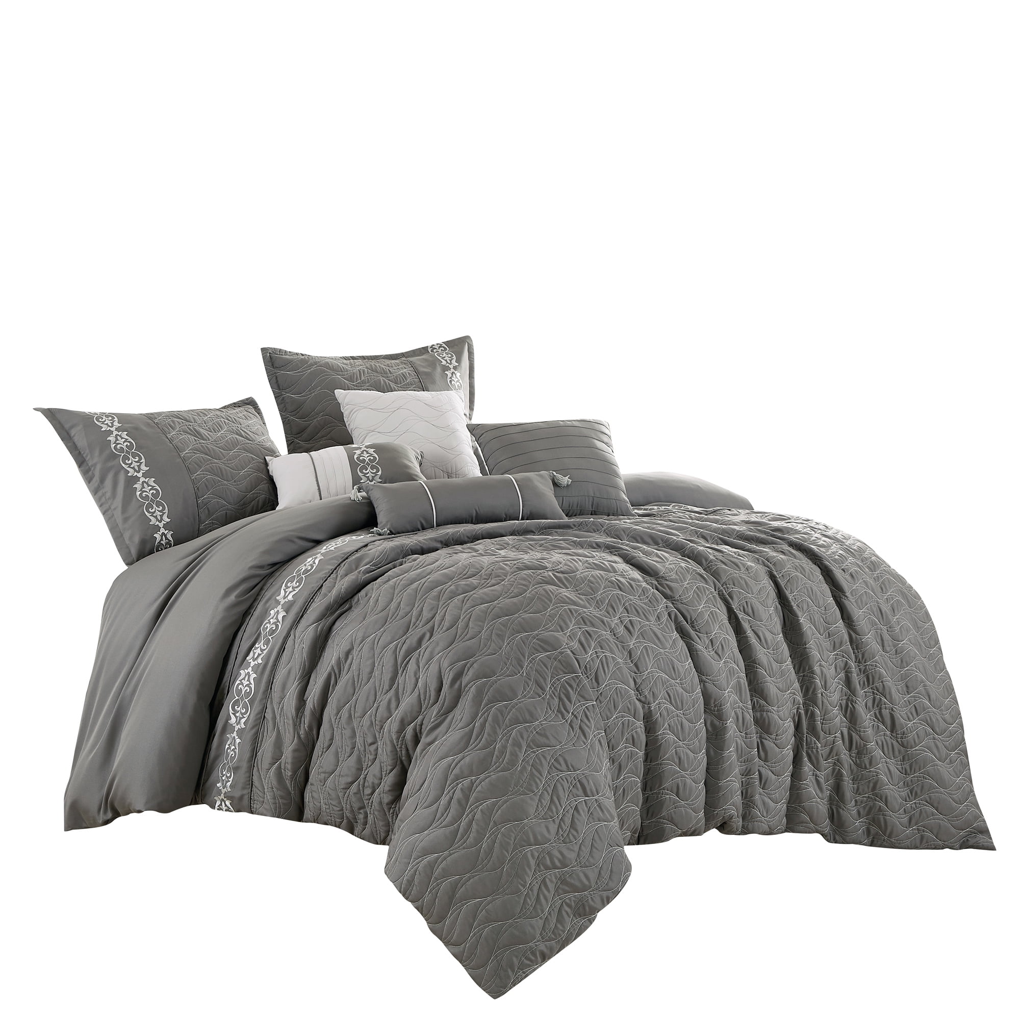 7 Piece Bedding Comforter Set Luxury Bed In A Bag, Queen Size ,Gray ...