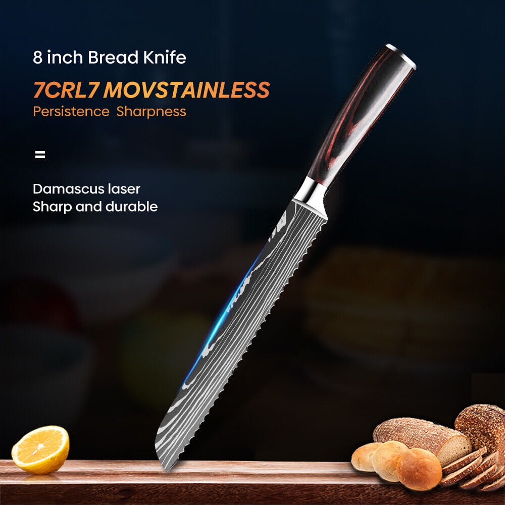 MDHAND 8 inch Bread Knife, Stainless Steel Ultra Sharp Kitchen Chef ...
