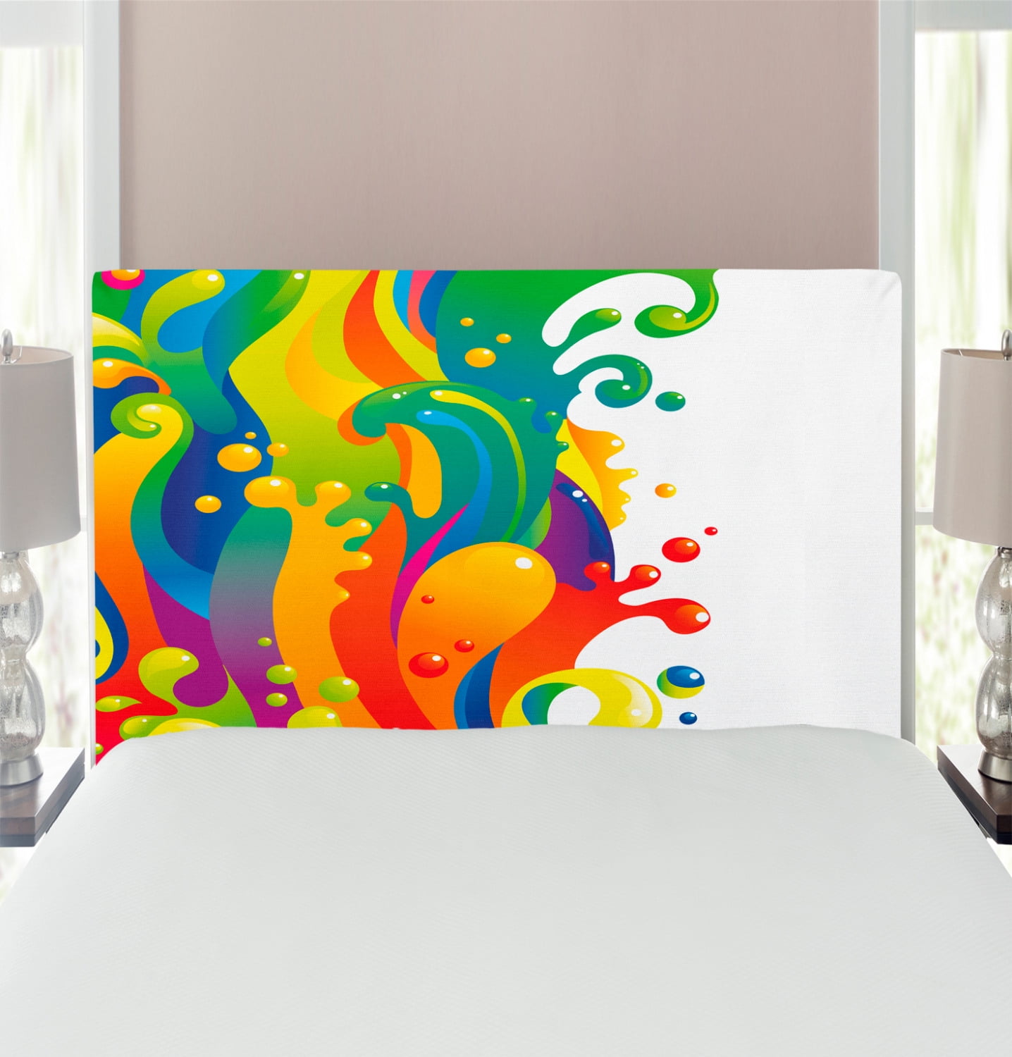 Psychedelic Headboard, Digital Made Fluid Rainbow Color Paint Splash ...