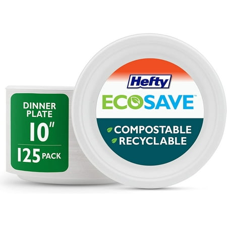 "Hefty ECOSAVE Compostable Disposable Paper Plates Dinner 10", 125 ...