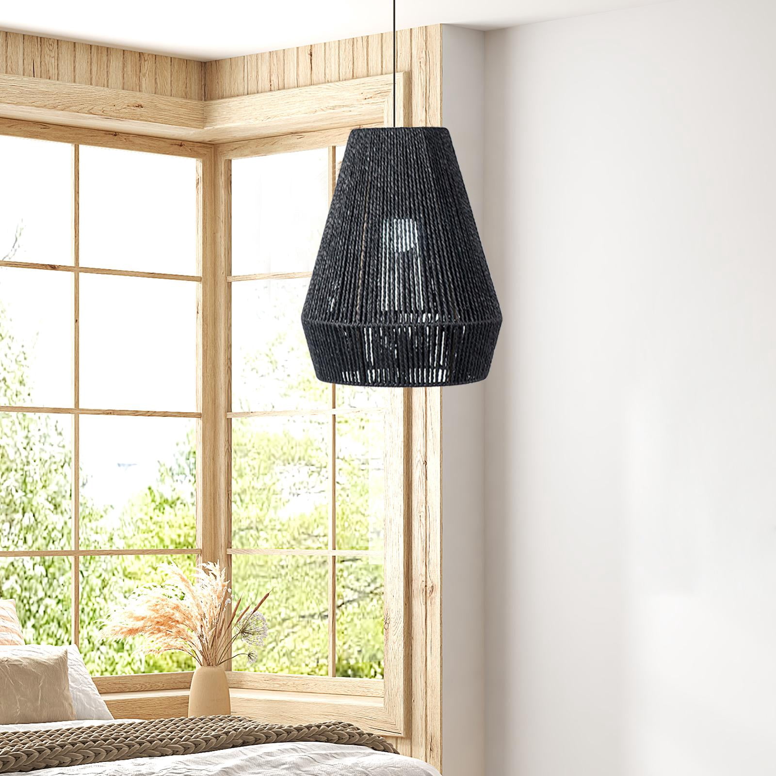 Woven Pendant Light Shade Rope Rattan Basket Chandelier Lamp Shade ...
