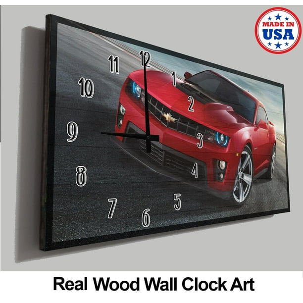 Race Car Wall Clock Fast Red Sport Car Pictured On Track Man Cave Wall ...