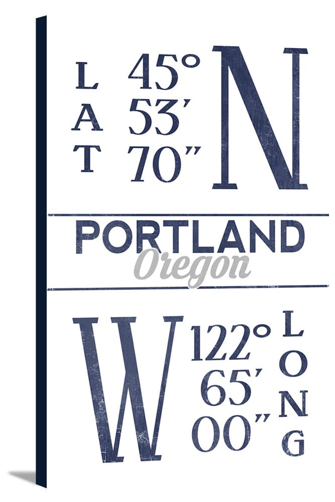 Portland, Oregon - Latitude & Longitude (Blue) - Lantern Press Artwork ...