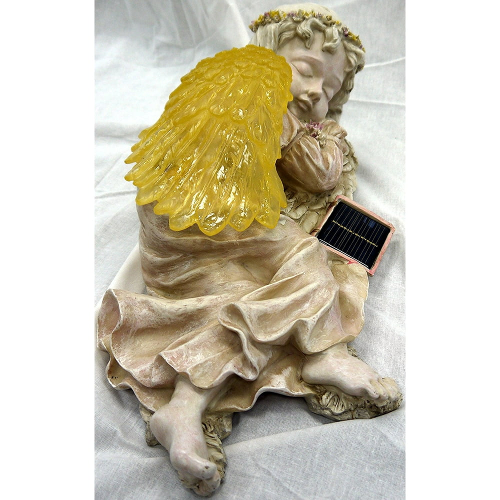 Solar Powered Angel Resting Sculpture with LED Light Up Wings 16 ...