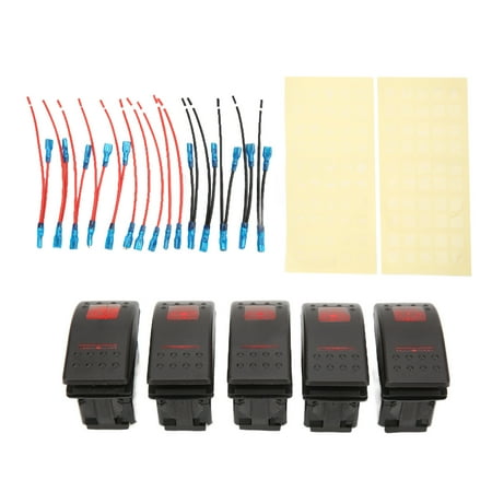 Rocker Switch, 5-PIN 12V/24V Universal Rocker Switch Red Backlit For ...