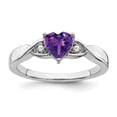 0.77 Ct Heart Purple Amethyst and White Diamond Prong Silver Three ...