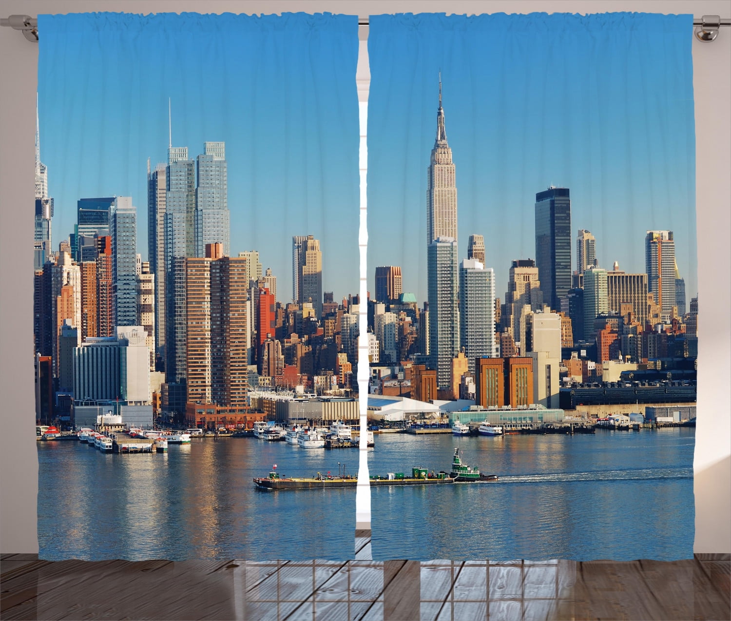 New York Curtains 2 Panels Set, Urban City Skyline Manhattan with ...