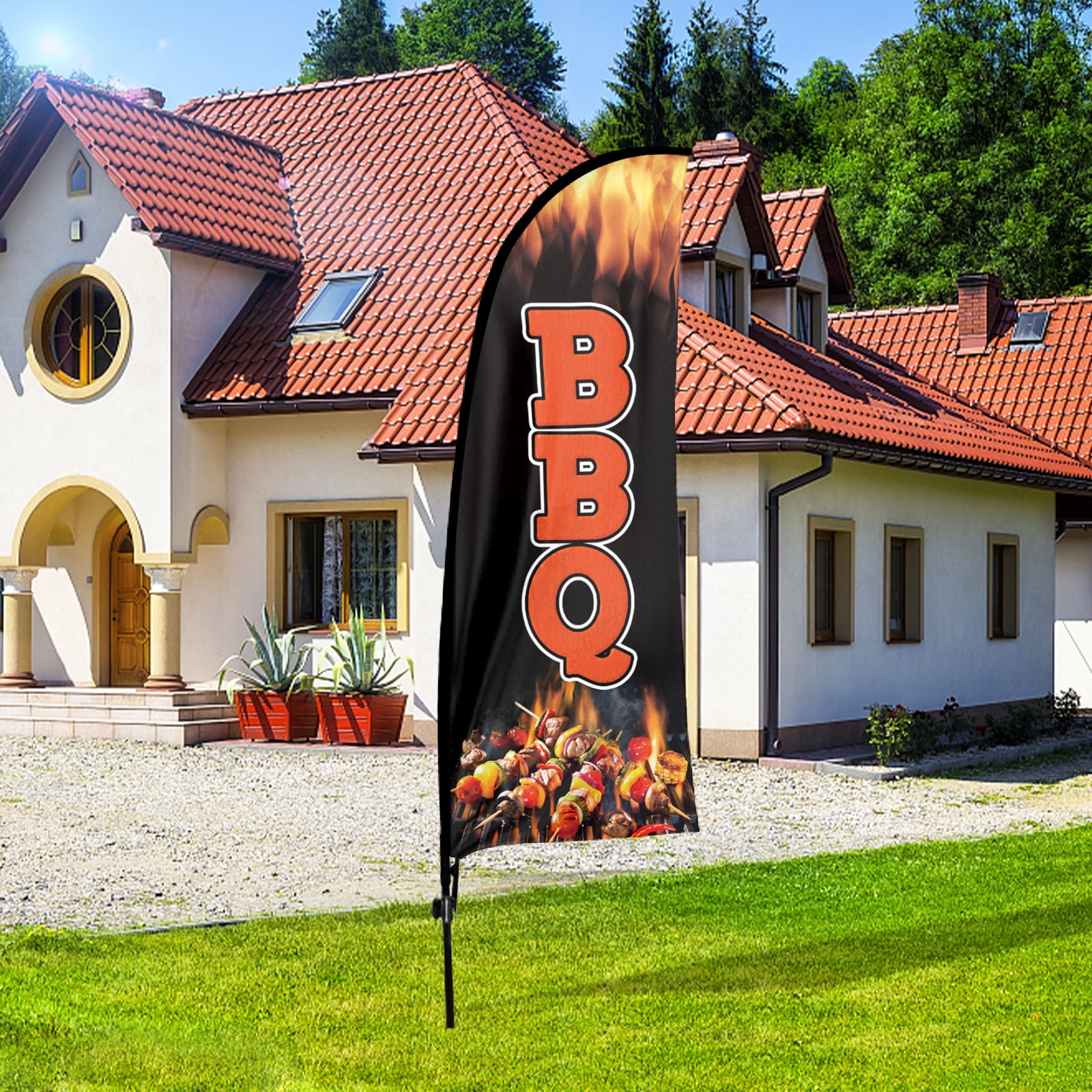 QSUM BBQ Sign Feather Flag with Pole Kit,7FT BBQ Decoration Display ...