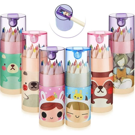 IGUOHAO 6 Packs Mini Drawing Colored Pencils with Sharpener Cartoon ...