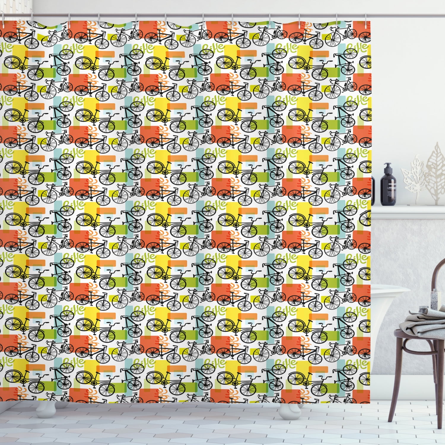 Ambesonne Bicycle Shower Curtain, Geometric and Colorful, 69"Wx84"L ...