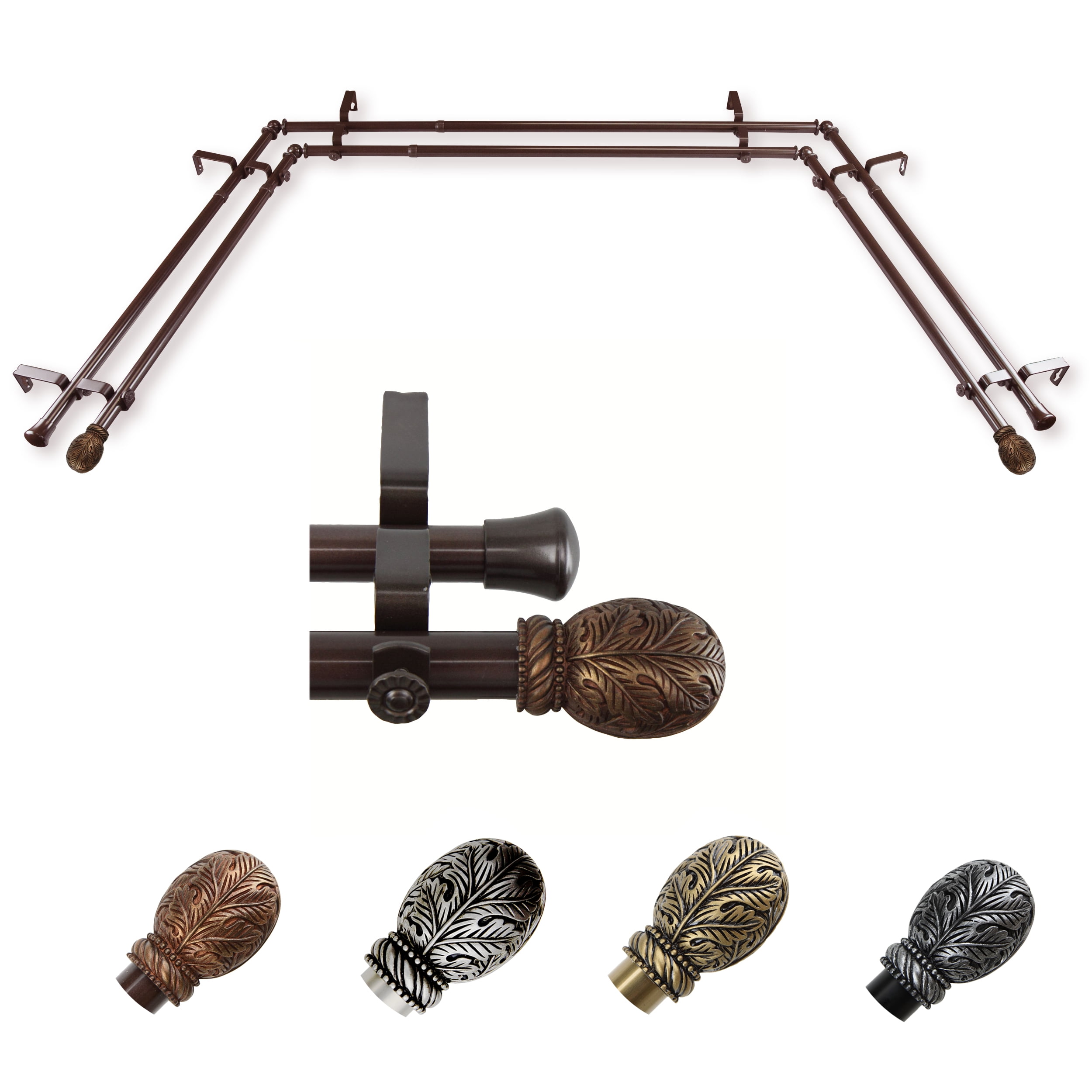 Mattia 13/16" Double Bay Window curtain rod Adjustable 20"-36", 38"-72 ...