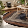 Abstract Geometric 4FT Round Area Rugs Black and Brown Wood Grain ...