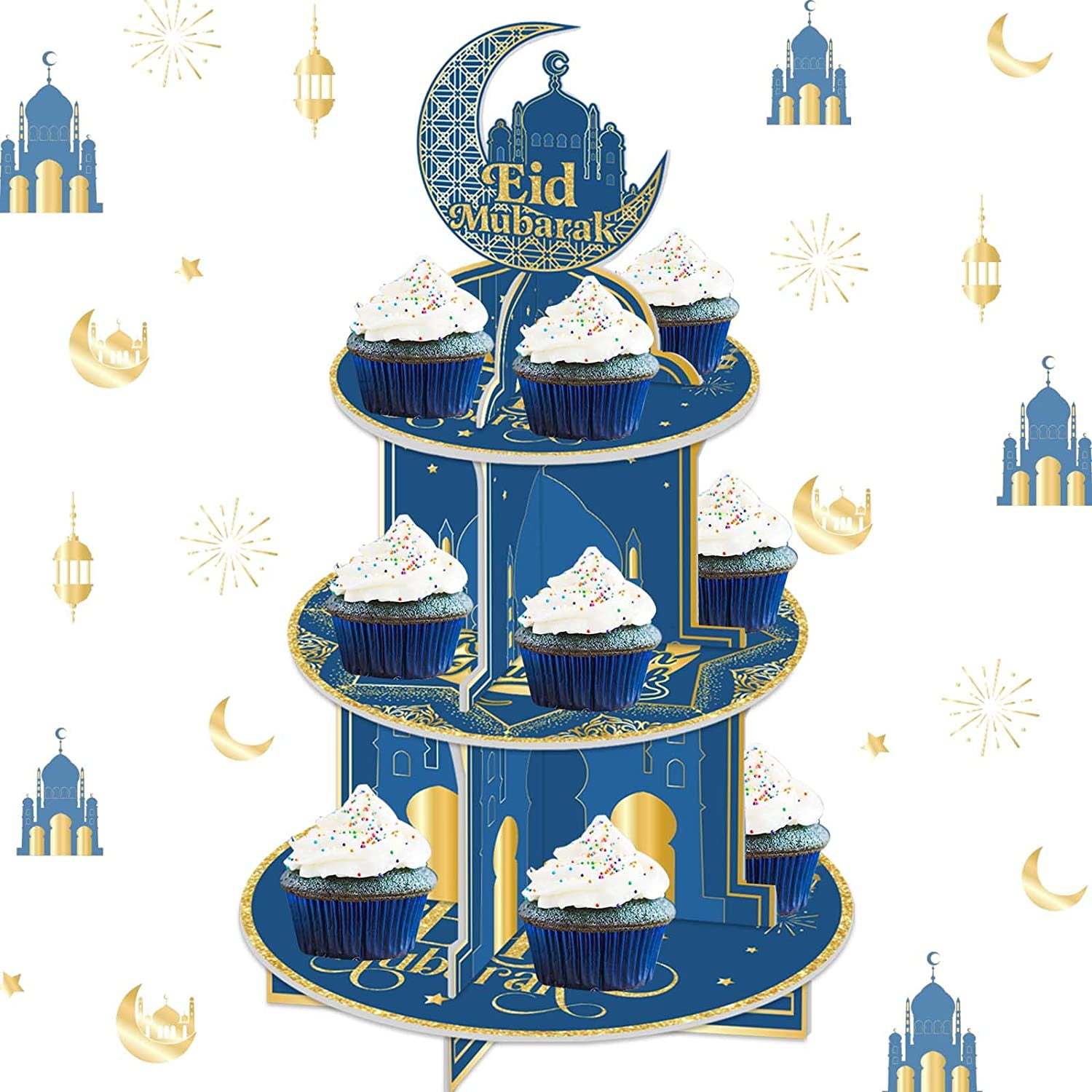 Ramadan Mubarak Party Decorations, 3 Tier Eid Mubarak Cardboard Cake ...