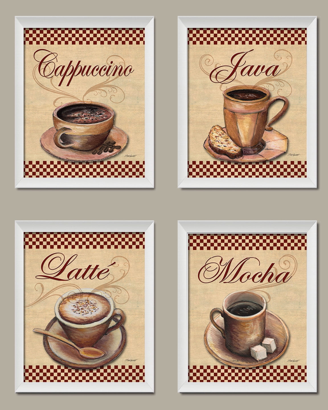 Lovely, Classic Coffee Cups; Mocha, Cappacino, Latte, and Java Signs ...