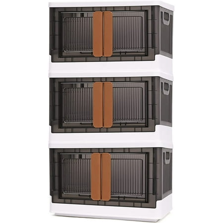 32L Stackable Foldable Plastic Storage Box With Handle,3 Packs Large ...