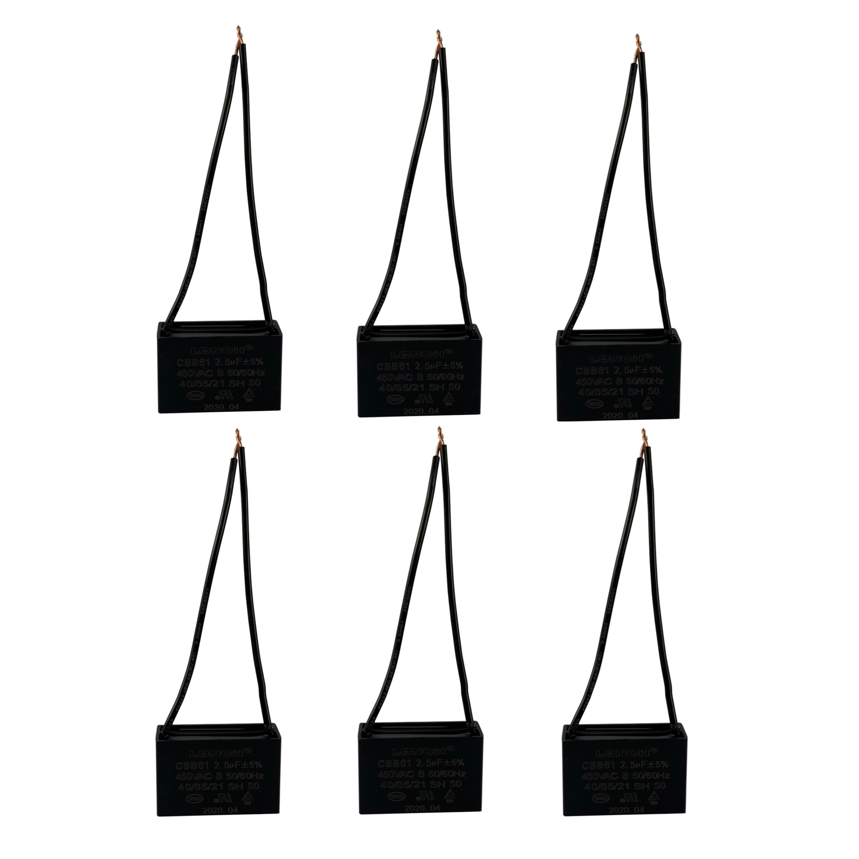 6PCS CBB61 450V 2.5uf 2 wires 50/60Hz Capacitor Terminal Ceiling Fan ...