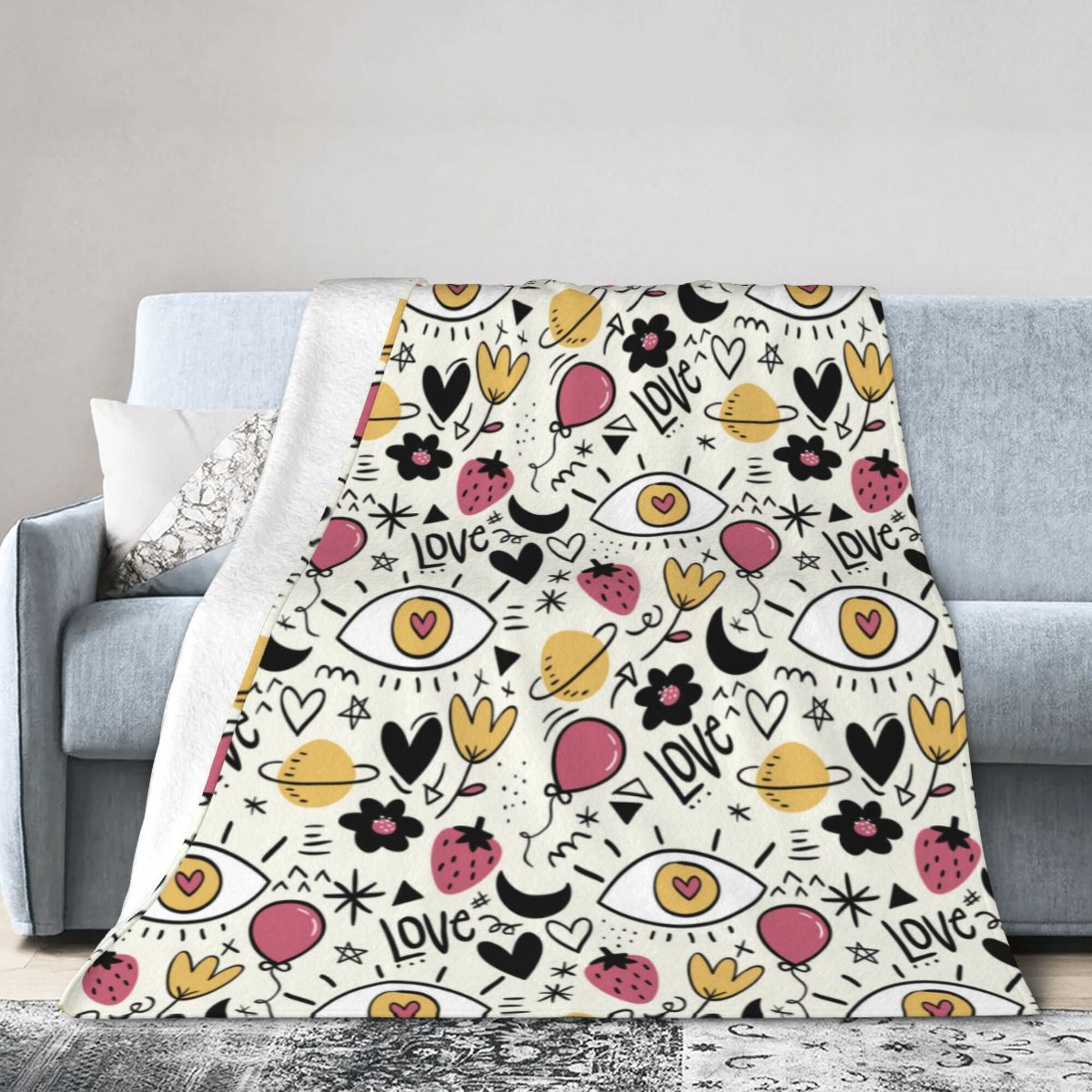 DouZhe Ultra-Soft Micro Fleece Lightweight Flannel Bed Blanket, Eye ...