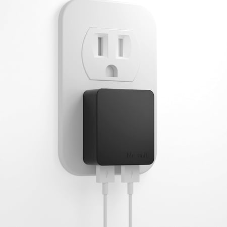 N Dual Port Ultra Thin Flat USB Wall Charger with Smart IC, Black ...