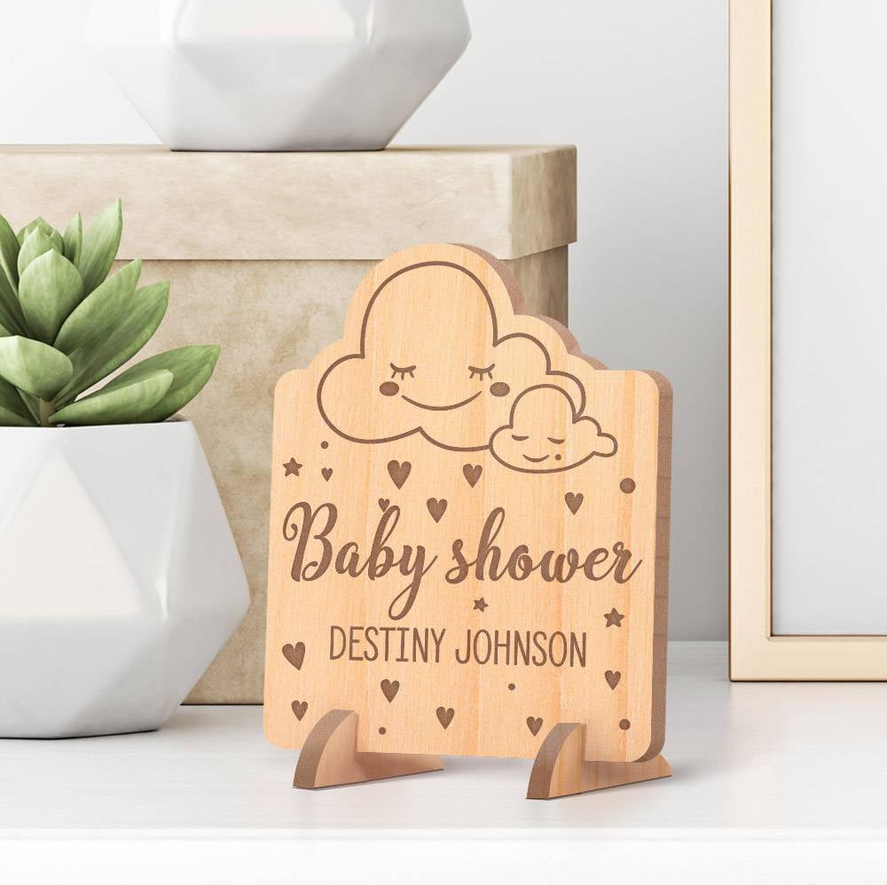 Personalized Baby Shower Wooden Gift Card feat Smiley Clouds - Walmart.com