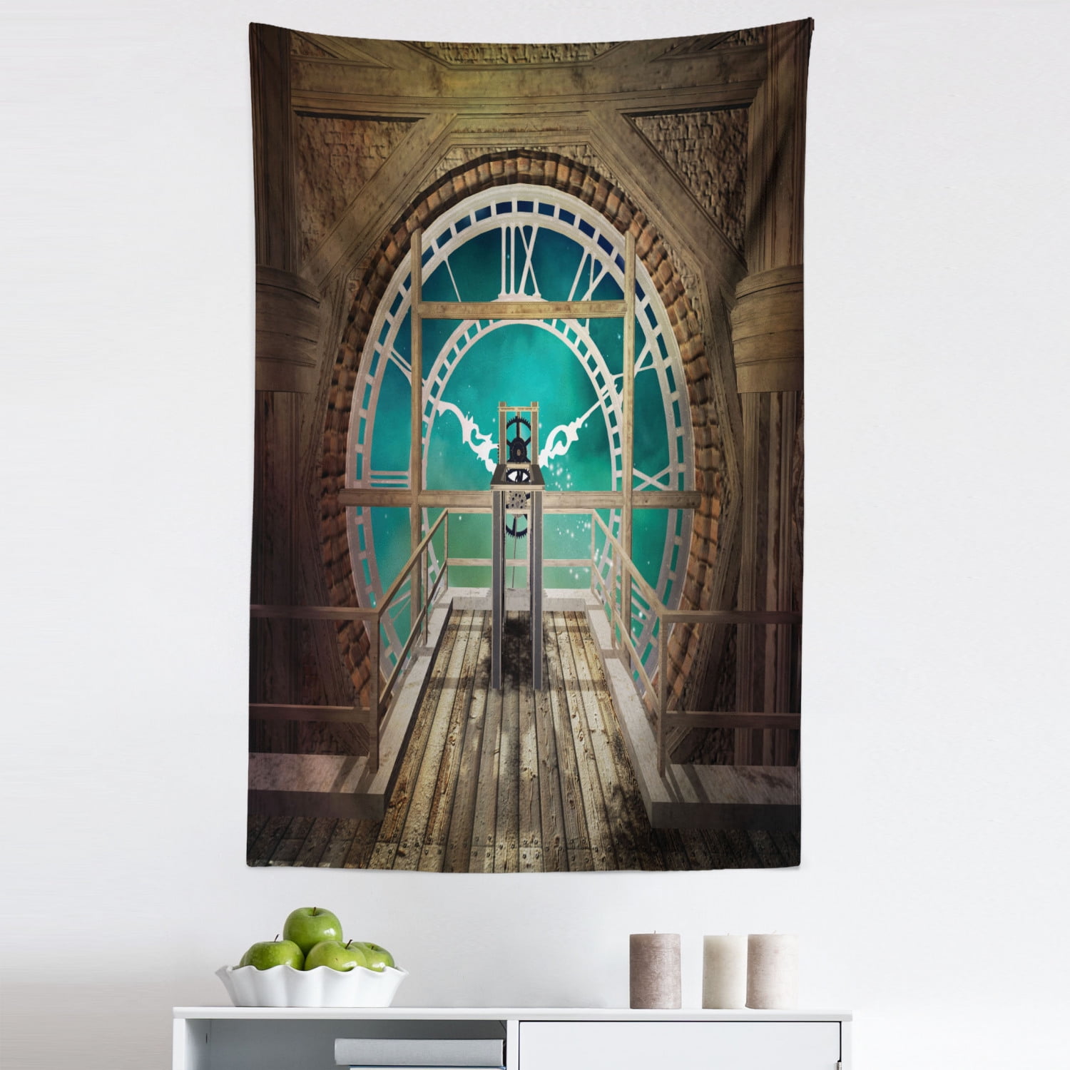 Steampunk Tapestry, Fantasy Background Print of Inside View of Clock ...