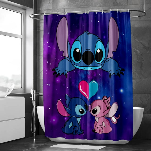 Lilo And Stitch Cartoon Shower Curtain Bathroom Curtain Set Waterproof