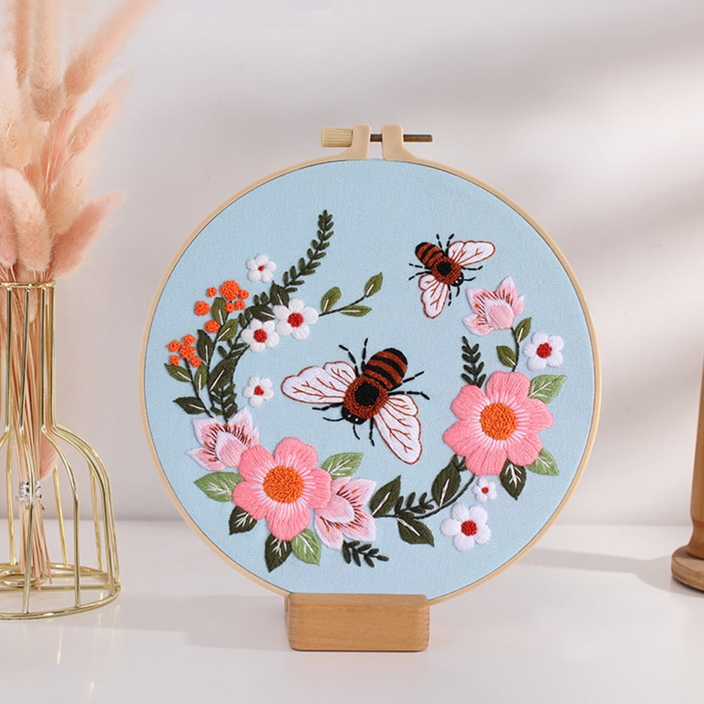 RONSHIN Diy Embroidery Kit With Bee Flower Wreath Pattern Embroidery ...