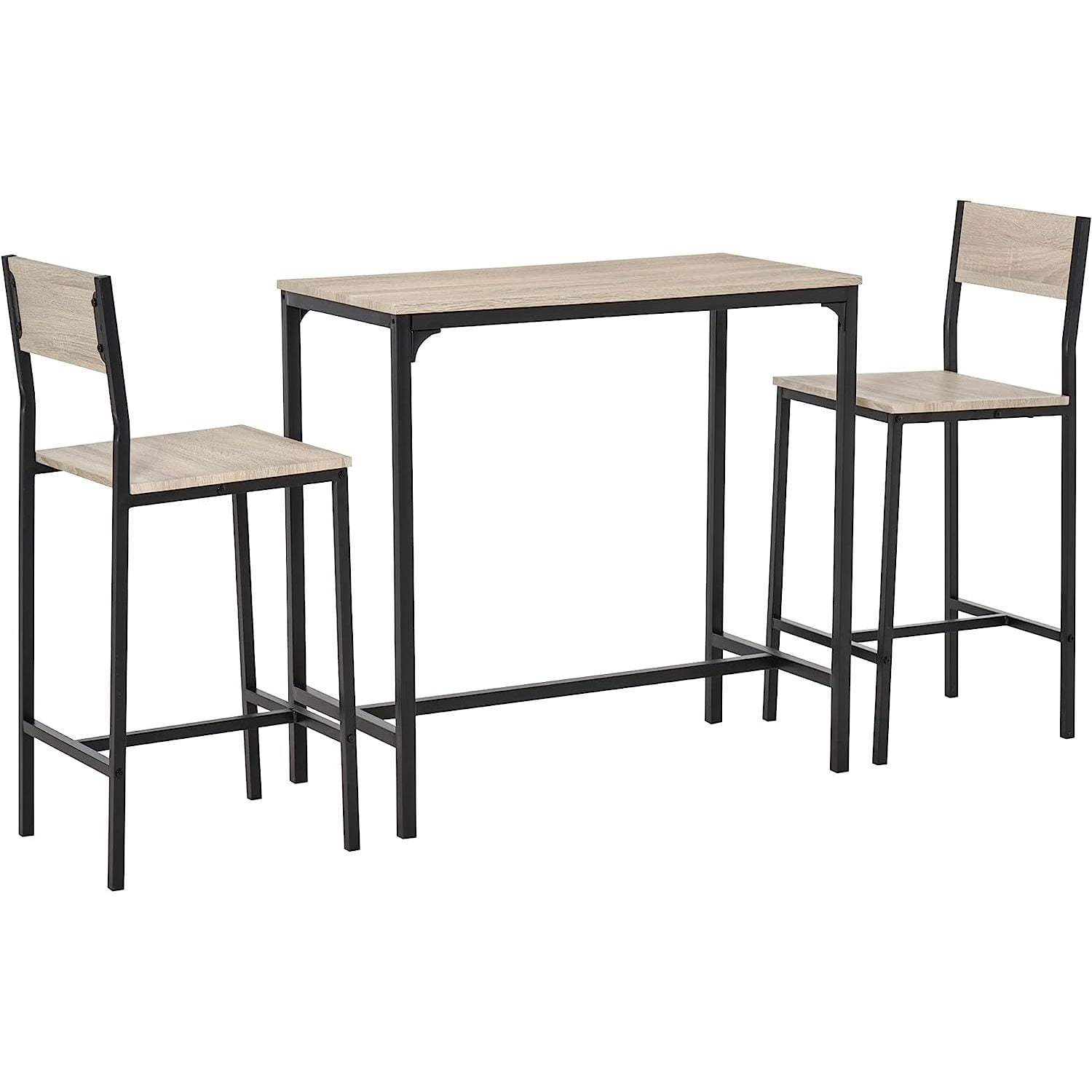 HElectQRIN 3 Piece Industrial Bar Table Set, Counter Height Kitchen ...
