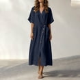 Bosfbaoi Dresses for Women Linen Blend Wrap Maxi Dress V-Neck Short ...