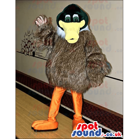 Brown And Green Duck Plush SPOTSOUND Mascot With Hairy Body - Animal ...