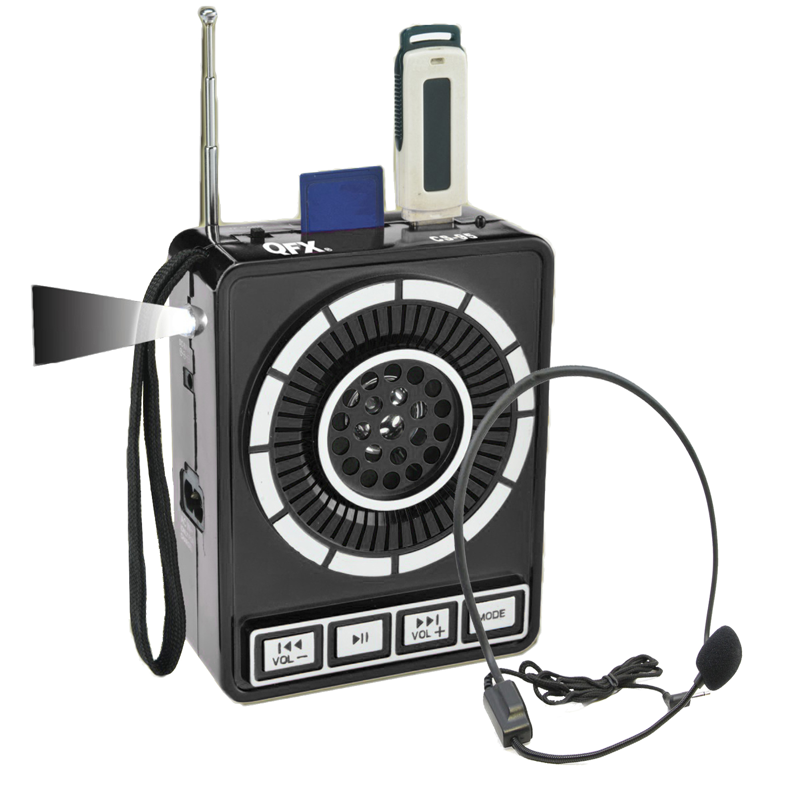 QFX Portable PA System with USB/MICRO-SD, FM Radio- Black - Walmart.com