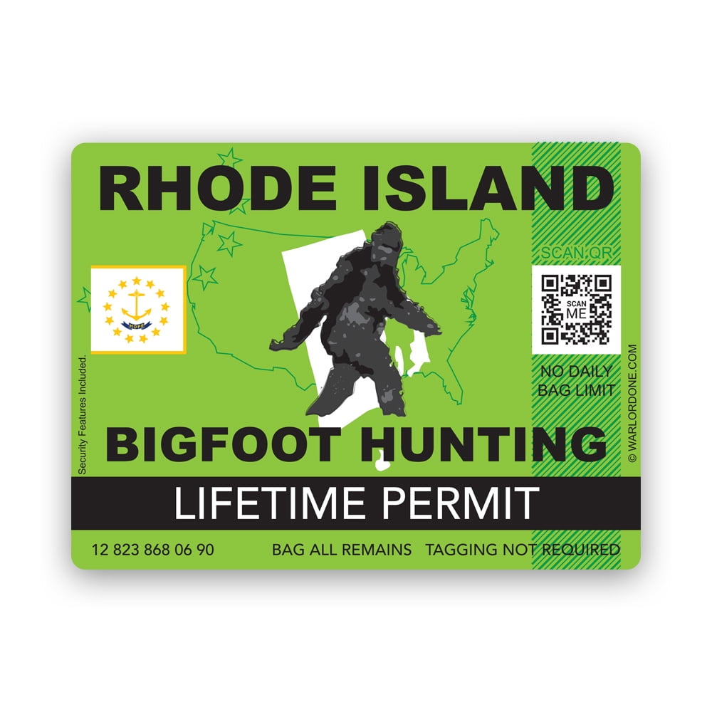Rhode Island Bigfoot Hunting Permit Sticker Decal - Self Adhesive Vinyl ...