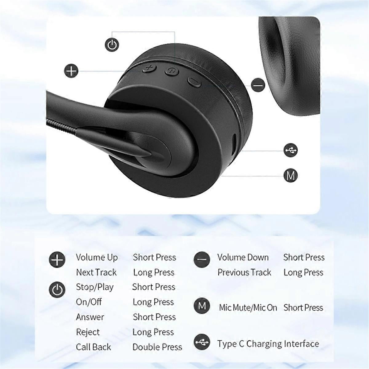 -T490 BT V5.3 Headset with Mic -Mounted Wireless HiFi Headphones Hands ...