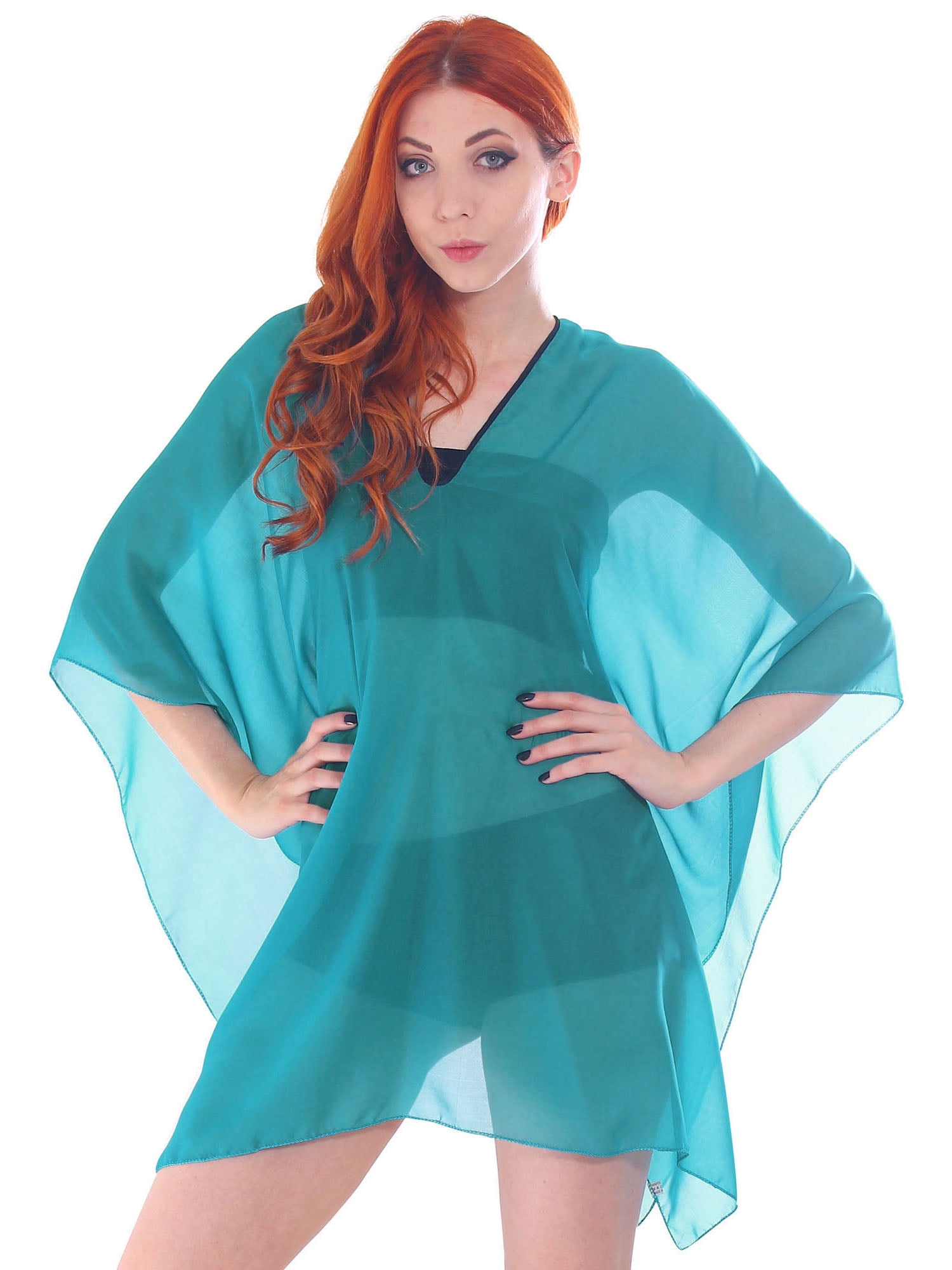 Simplicity Women's Sheer Chiffon Caftan Wrap Poncho Tunic Top, Royal ...