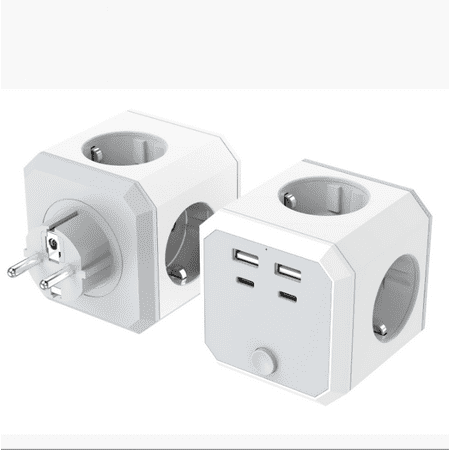 USB Mains Power Strip Cube, Multiple USB Socket with 4 Outlets and 2 ...