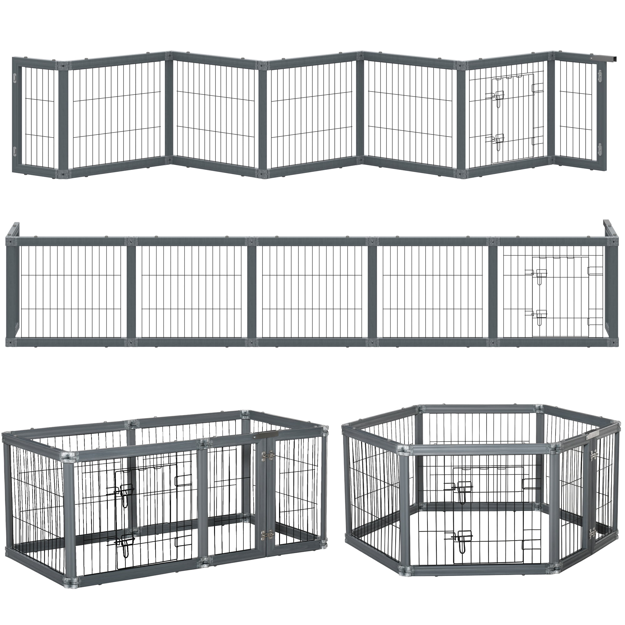 PawHut Heavy-Duty Pet Playpen 6 Panels Foldable Dog Exercise Pen, w ...