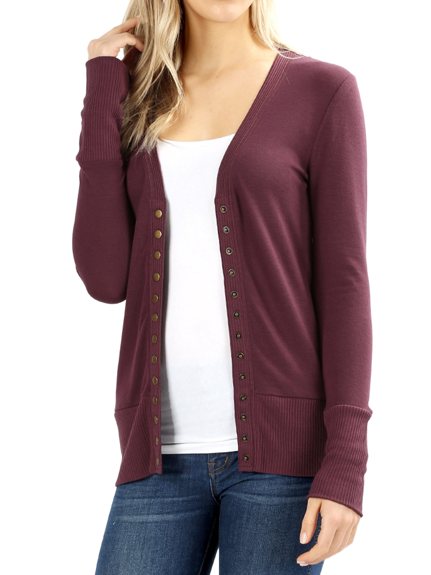 Zenana Women & Plus Classic Front V-Neck Thin Snap Button Down Long ...