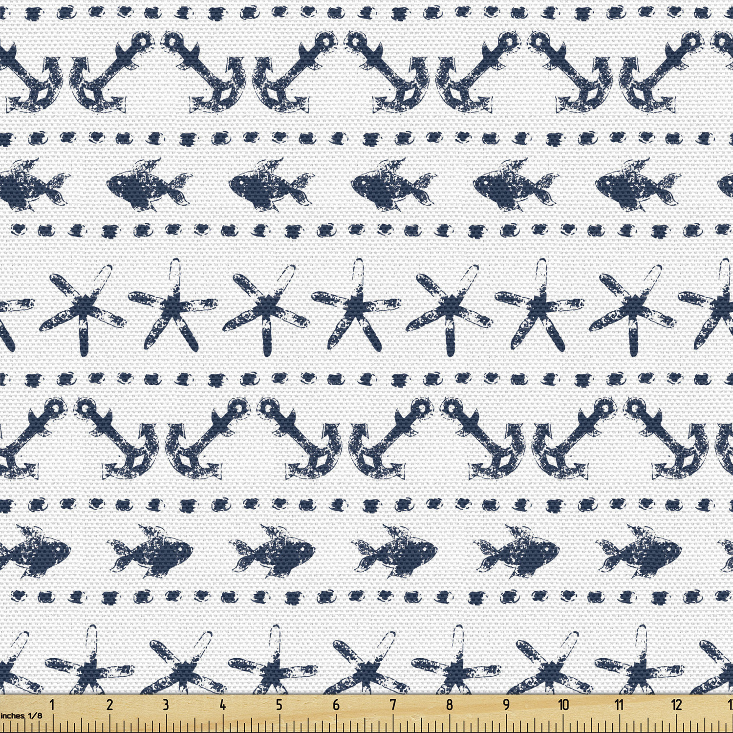 Navy Blue Upholstery Fabric by the Yard, Illustration Yatch Themed ...